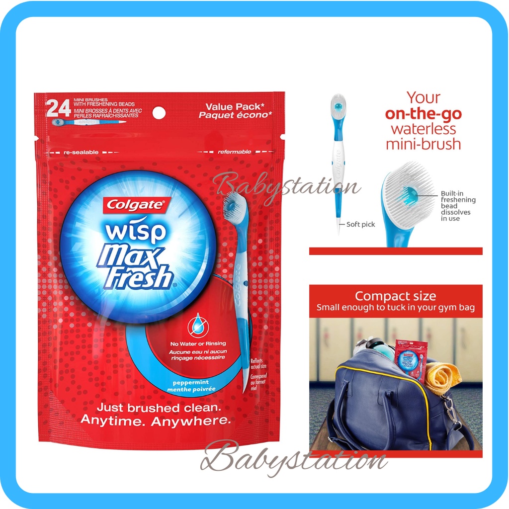 Colgate Max Fresh Wisp Disposable Mini Toothbrush, Peppermint - 24 ...