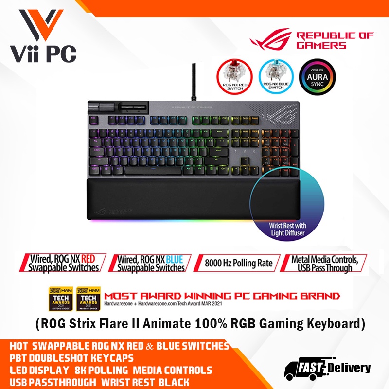ASUS ROG Strix Flare II Animate gaming mechanical keyboard with AniMe ...