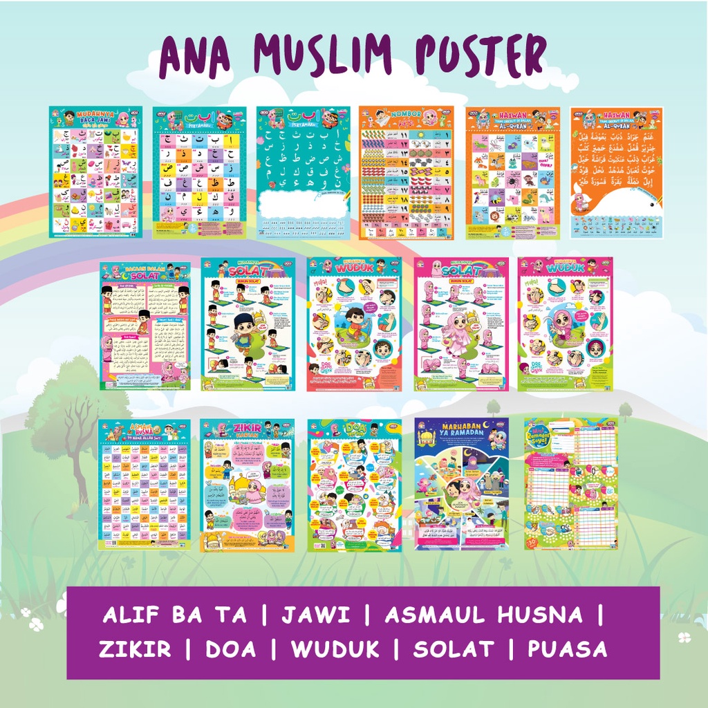 Solat Poster / WUDUK / ZIKIR / Prayer / JAWI / Read SOLAT / JAWI / ALIF ...