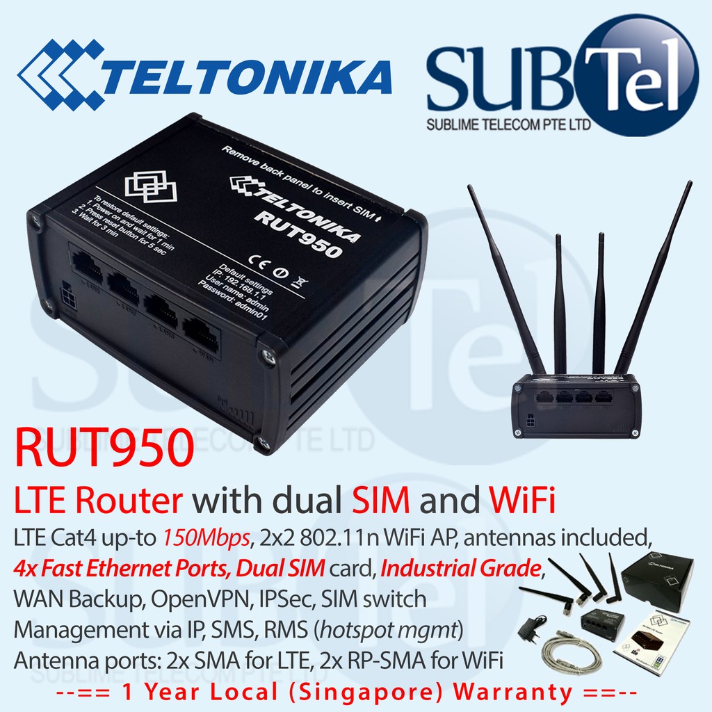 Teltonika RUT950 LTE 4G 3G 2G Router Modem with WiFi AP Professional ...