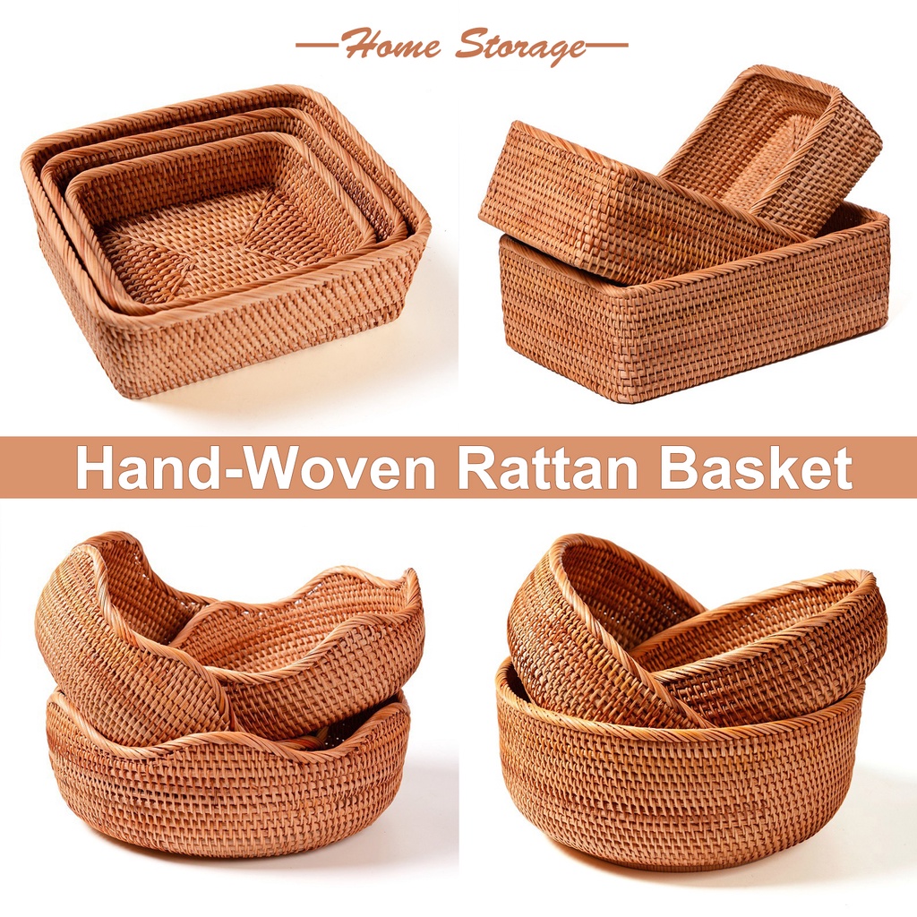 Specool® Hand-Woven Rattan Basket Fruit Container Makeup Storage Bread ...