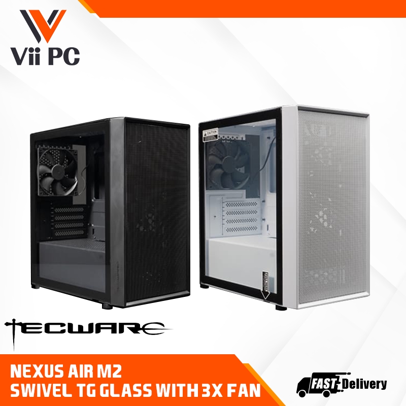 Tecware Nexus Air M2 with 3x 12cm black fans , Swivel TG Glass , Mesh ...