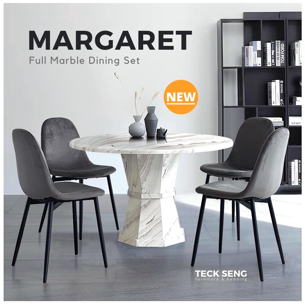 [TECK SENG] Margaret Full Marble Dining Set/ meja makan/ 1+4 1+6 Dining ...