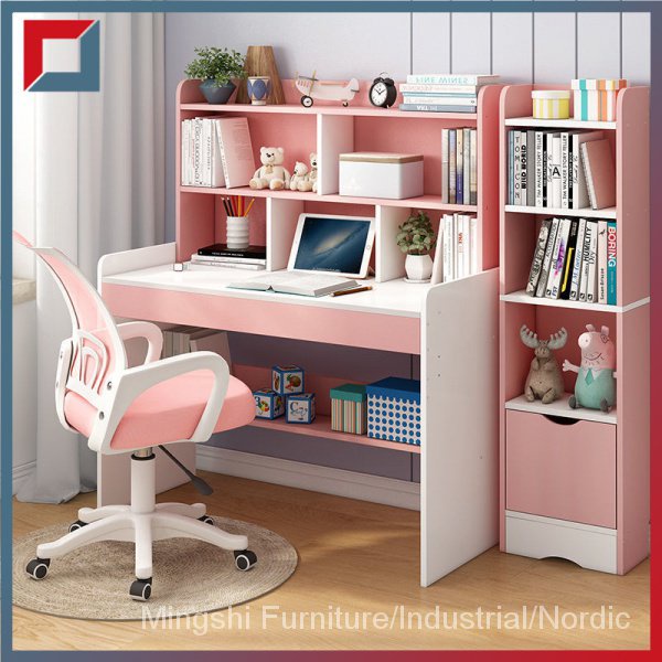 Children's Study Desk Home Desk Bookshelf Integrated Table Bedroom ...