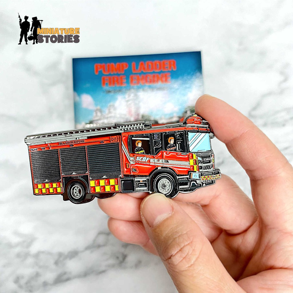Singapore Civil Defence SCDF Pump Ladder Fire Engine Enamel Metal Pin ...