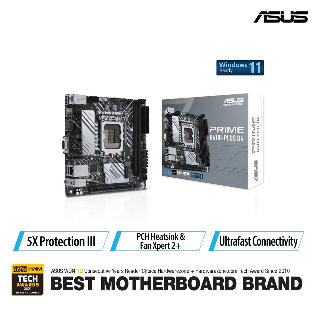 ASUS PRIME H610I-PLUS D4 Intel H610 LGA 1700 Mini-ITX motherboard - DDR4 3200, PCIe 4.0, Realtek ...