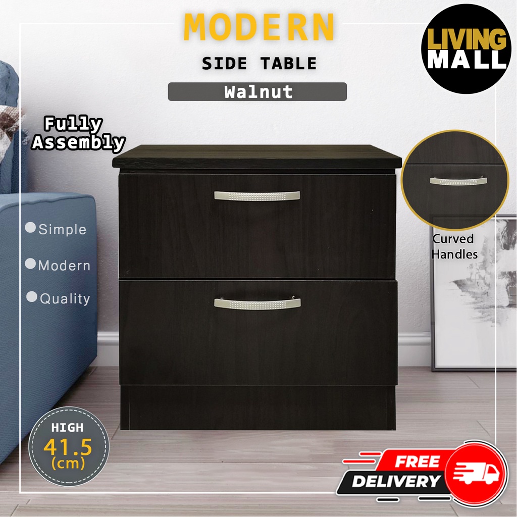 Living Mall Modern Wooden Side Table with 2 Layer Drawer Storage. Fully ...