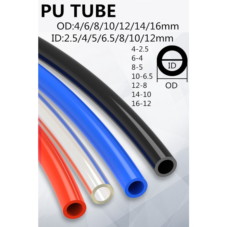 1M transparent PU pipe 1M PU pipe 4mm 6mm 8mm 10mm 12mm 14mm 16mm ...