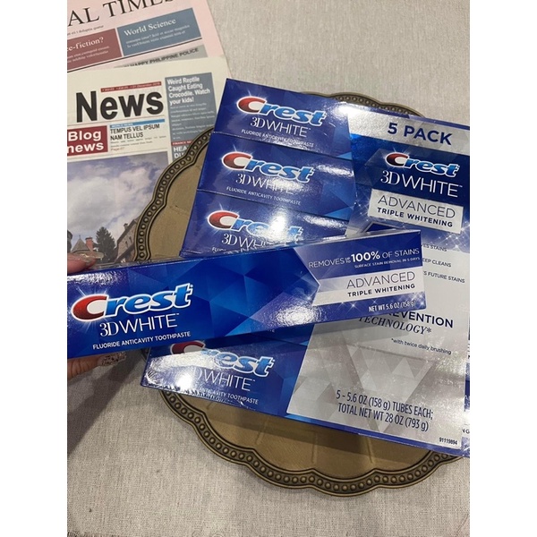 Crest 3D WHITE ADVANCED TRIPLE WHITENING Toothpaste 158G | Shopee Singapore