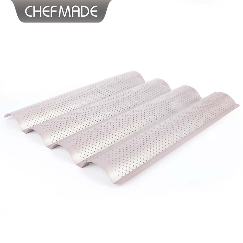 CHEFMADE Perforated Baguette Pan, 15-Inch 4 Wave Loaves Non-Stick Ultra ...