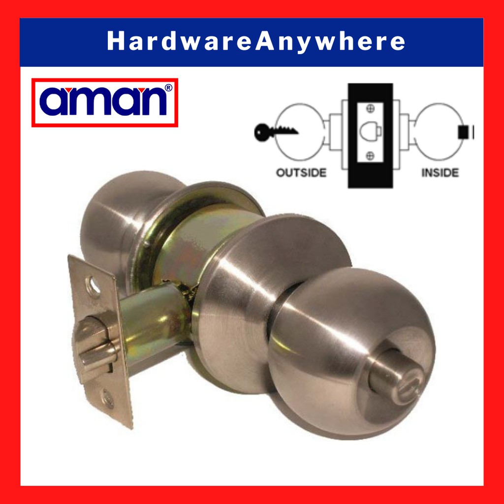 AMAN Entrance Cylindrical Door Knob Set 60mm / Round Door Knob Lock ...