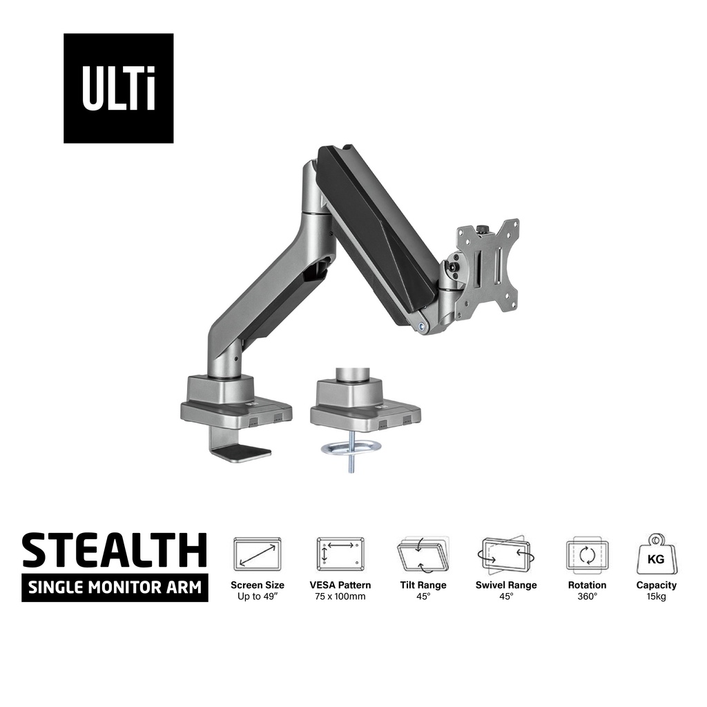 ULTi Stealth Heavy-Duty Monitor Arm, Compatible w/ Ultrawide Monitors ...