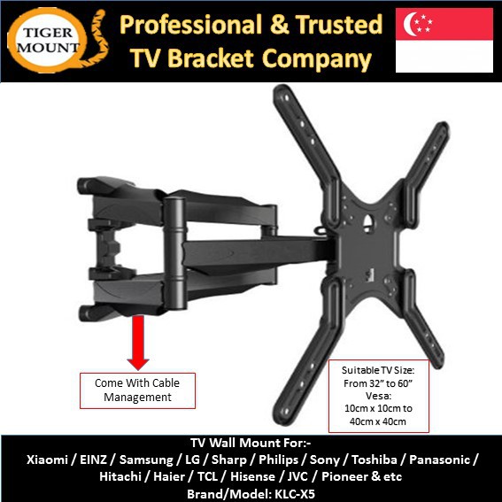 Tv bracket double arm full motion swivel wall mount turn 45 degree ...