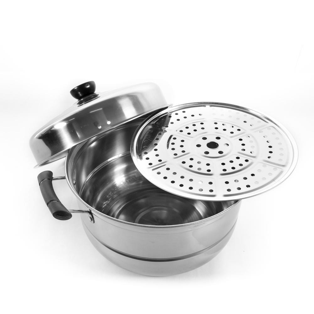 Shefu 30cm 2 Tier Steamer Pot with Tempered Glass Stainless Stell Wok ...