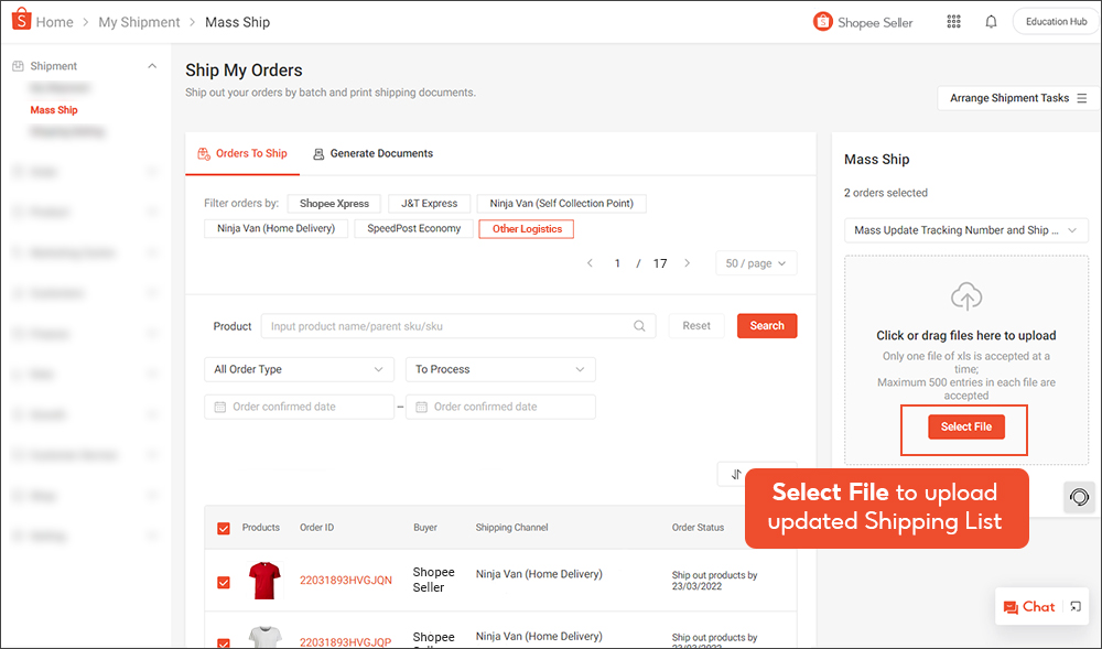 Mass arranging shipment with Other Logistics Providers | Shopee PH ...