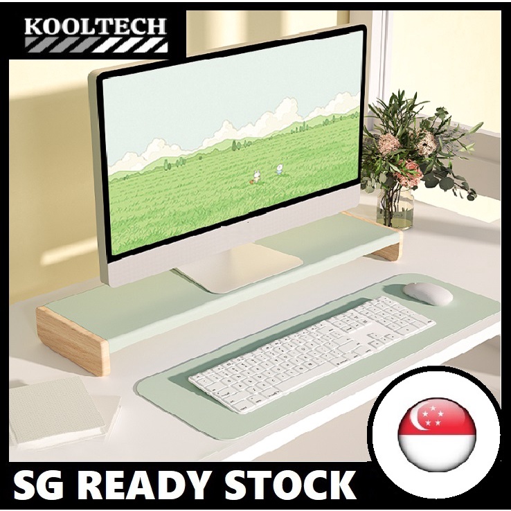 Computer Monitor wood stand with keyboard Storage Space wooden | Shopee ...