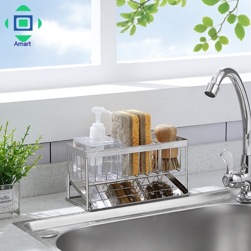 Kitchen sink countertop storage rack 304 stainless steel sponge ...