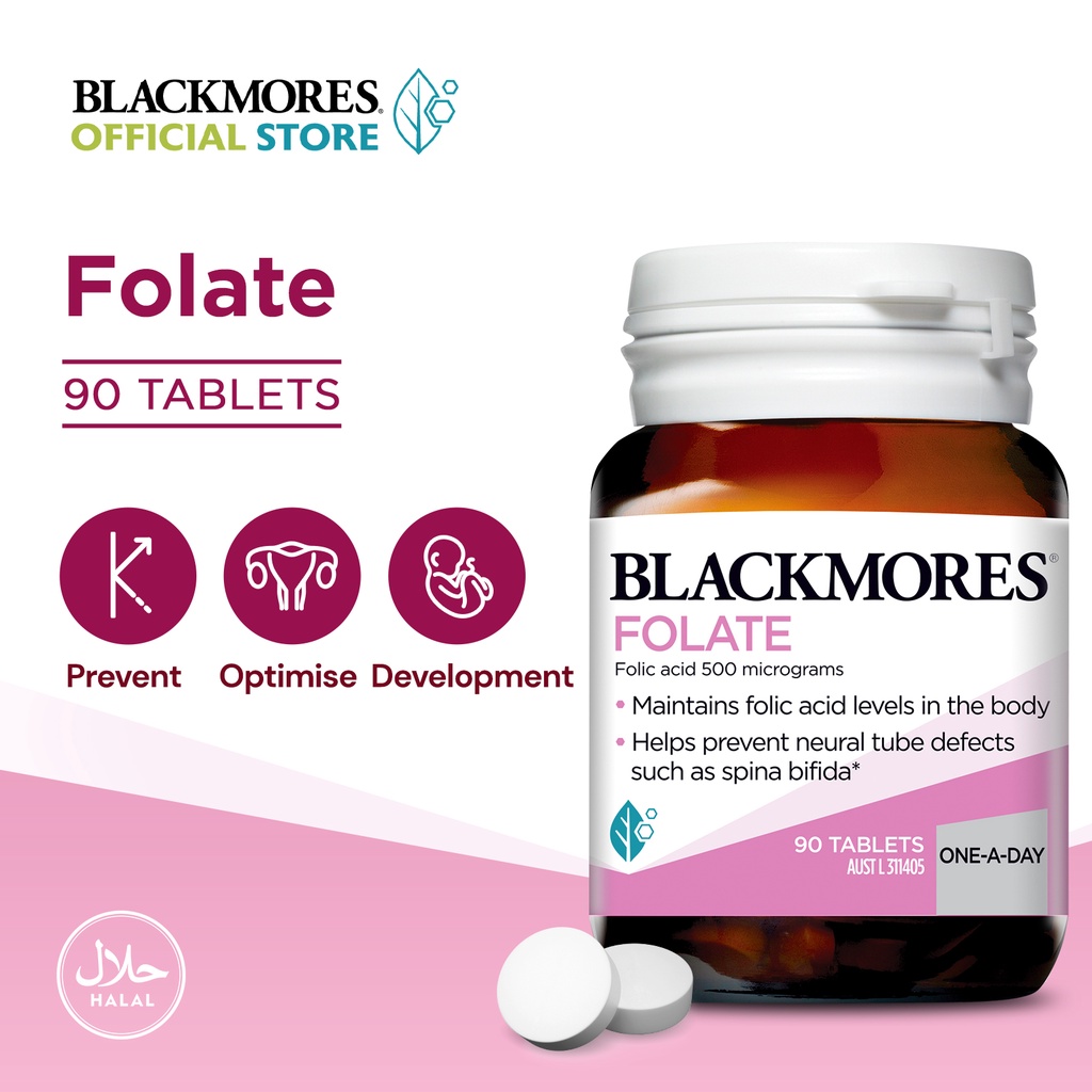 Blackmores Folate Tab 90s Contains 500mg Folic Acid for Preconception ...
