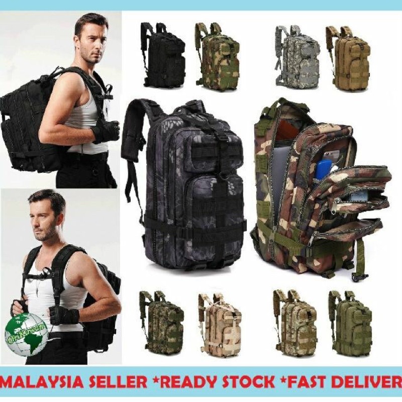 Army Military 3P Attack Tactical Backpack SWAT Bag Hiking Bag 25L Beg ...