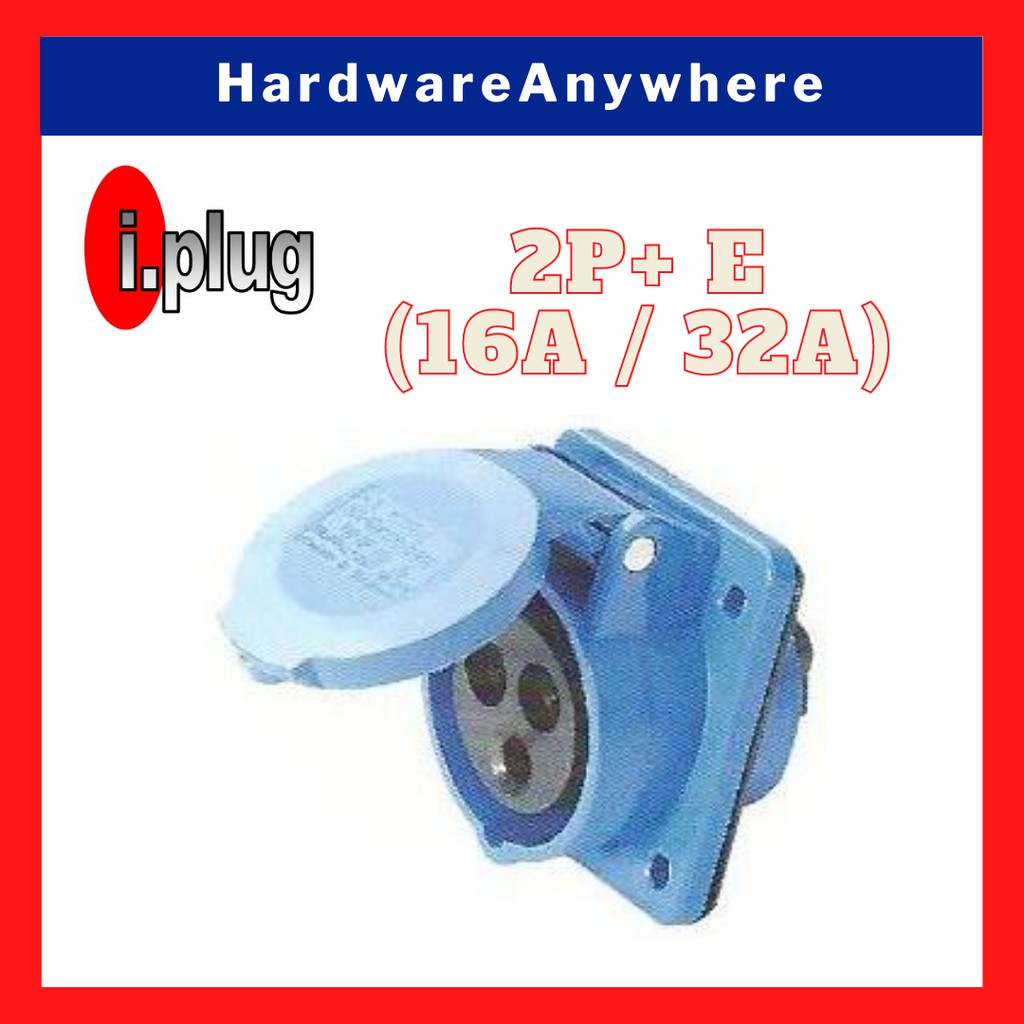 Industrial Panel Mounted Socket Outlet - 220V Blue [16AMP / 32AMP] 2P ...