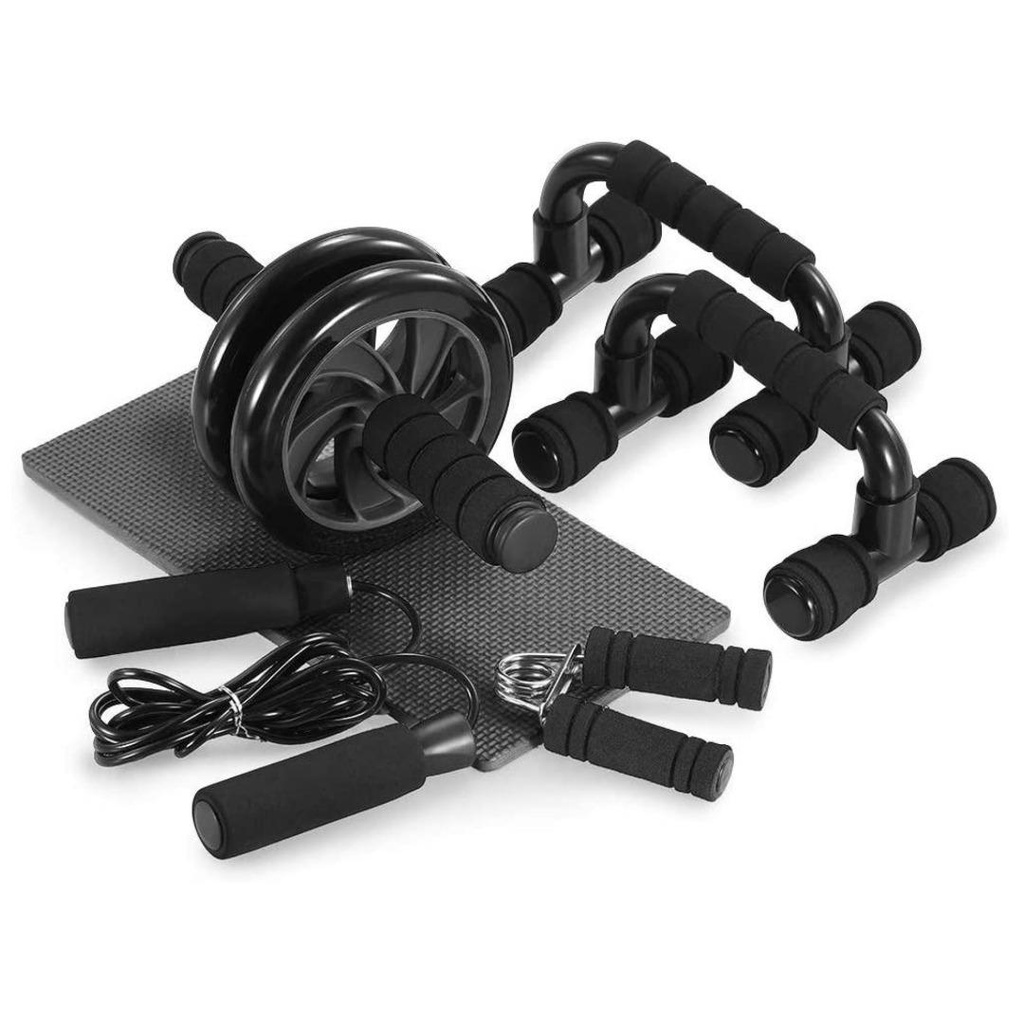 5-in-1 AB Wheel Roller Kit with Push-Up Bar Knee Mat Jump Rope Hand ...