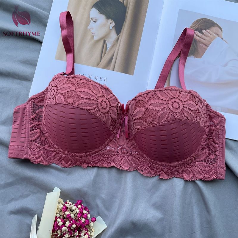 Softrhyme Plus Size For Women Non Padded Gather Lift Bra Lace Lingerie