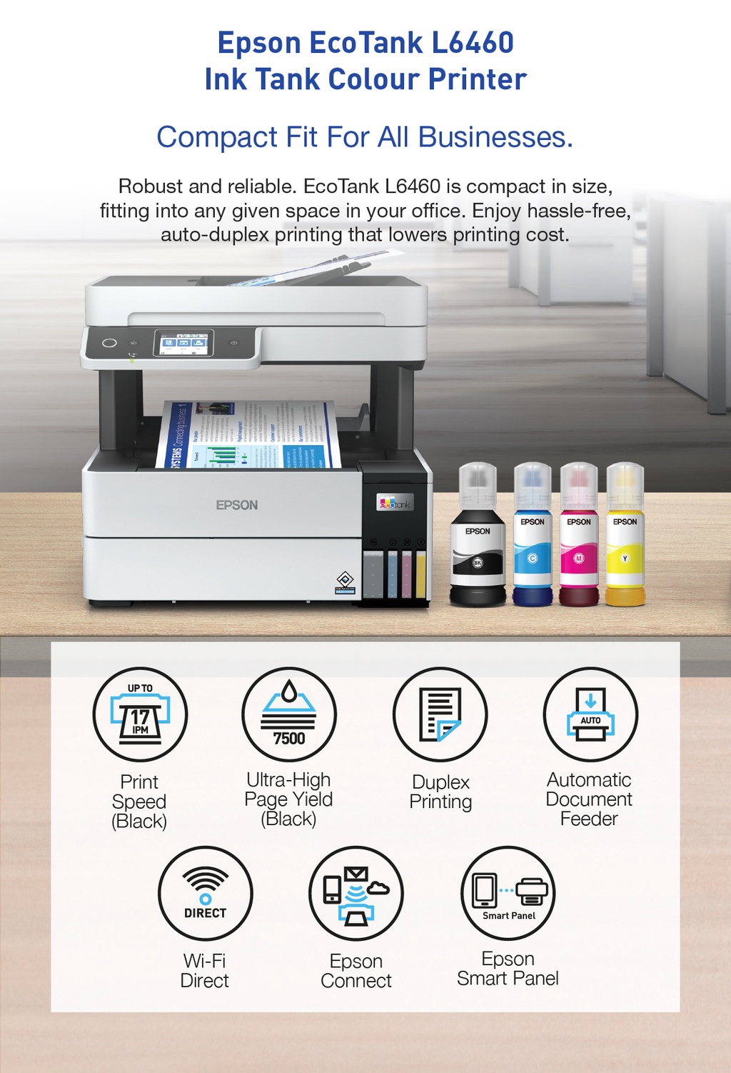 Epson EcoTank L6460 Wireless Print Scan Copy Auto Duplex Printer ...
