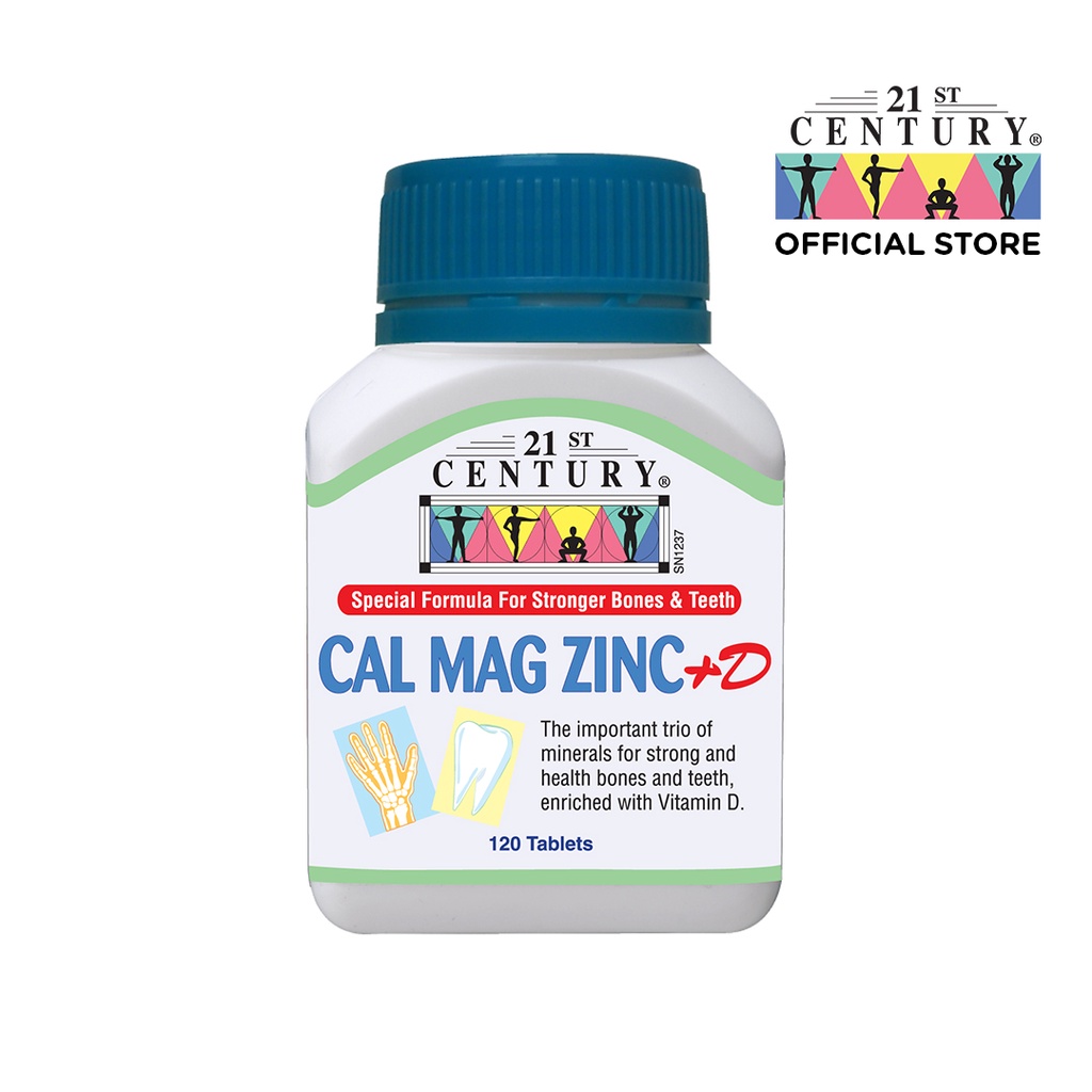 21st Century Cal Mag Zinc + D (120 Tablets) Calcium + Magnesium + Zinc ...
