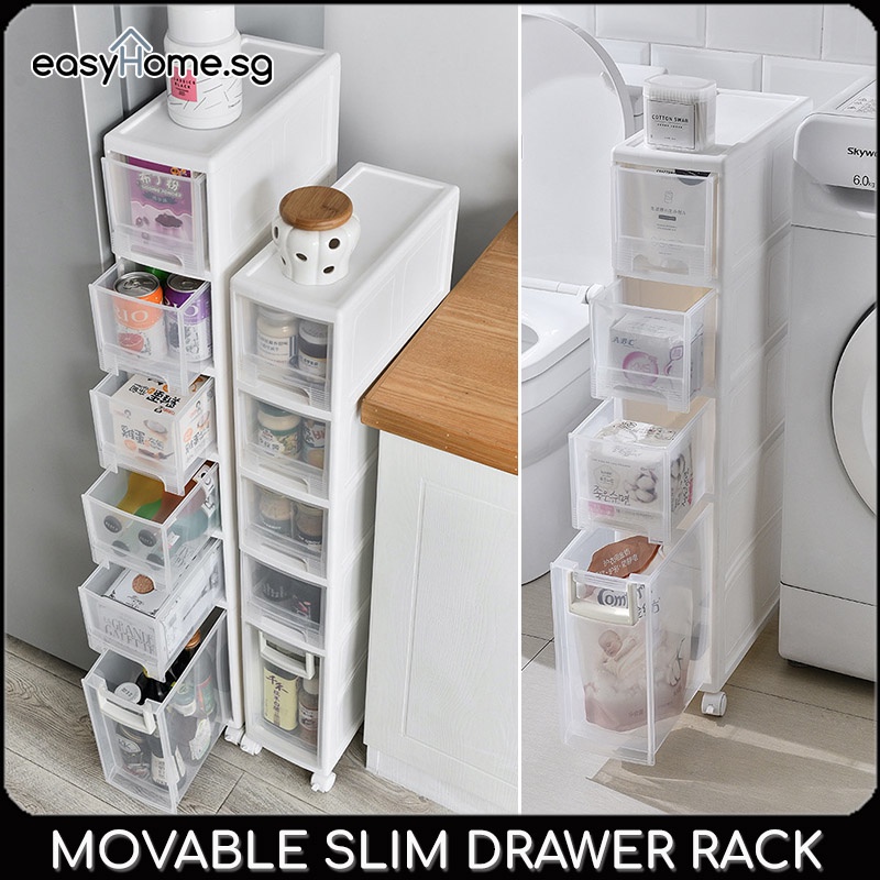 Easyhome.sg Movable Slim Drawer Rack Cabinet Kitchen Storage Box Home ...