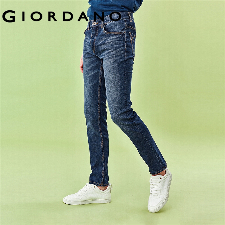 GIORDANO Men Stretchy moustache effect denim jeans 01119070 | Shopee ...