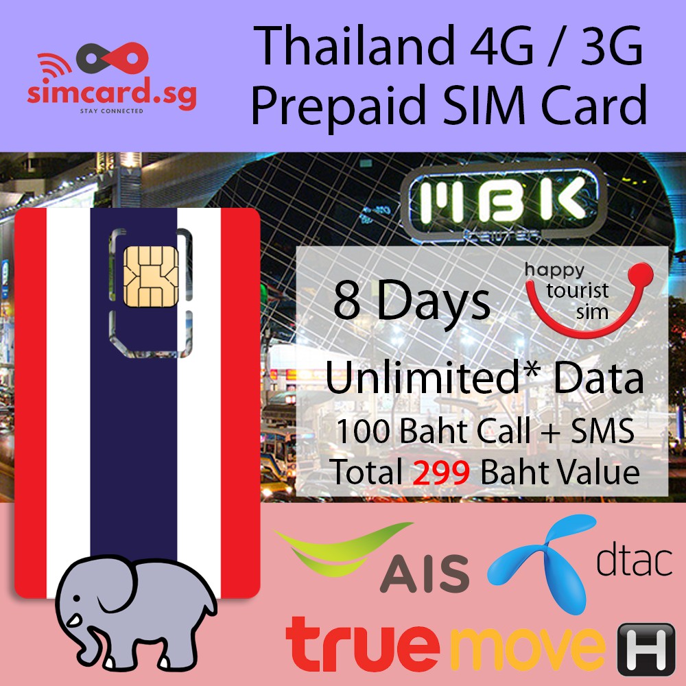 Thailand (dtac, AIS, TrueMove) Prepaid SIM Card for Happy Tourist by ...
