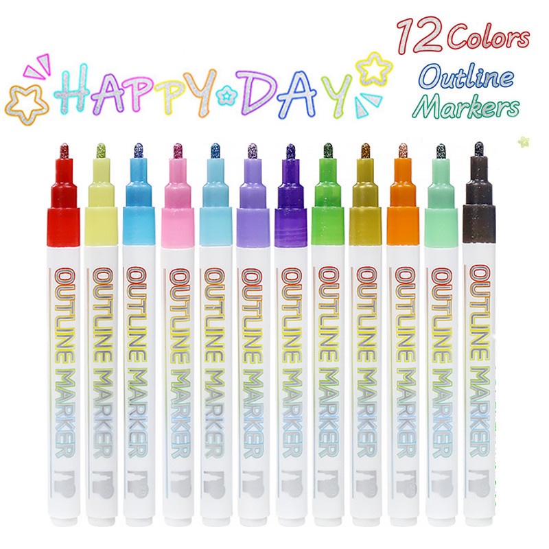 12pcs/set 12 Color Double Line Outline Art Pen Marker Pen DIY Graffiti ...
