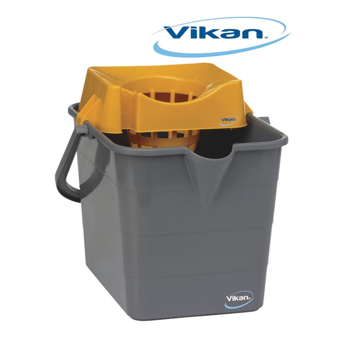 Home Essential VIKAN Grey Mop Bucket 15 Litre And Yellow Wringer For ...