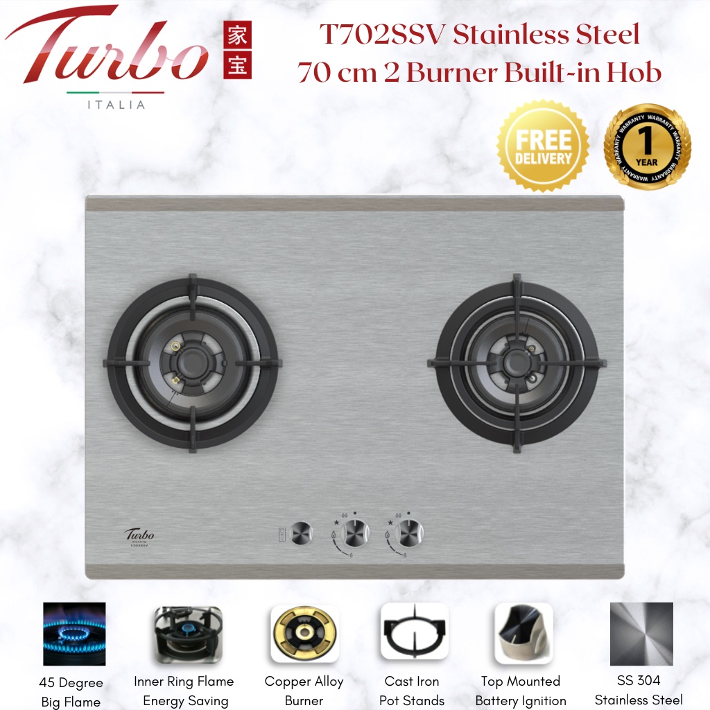 Turbo Italia - Turbo Incanto T702SSV 70cm 2 burners built-in hob | Shopee Singapore