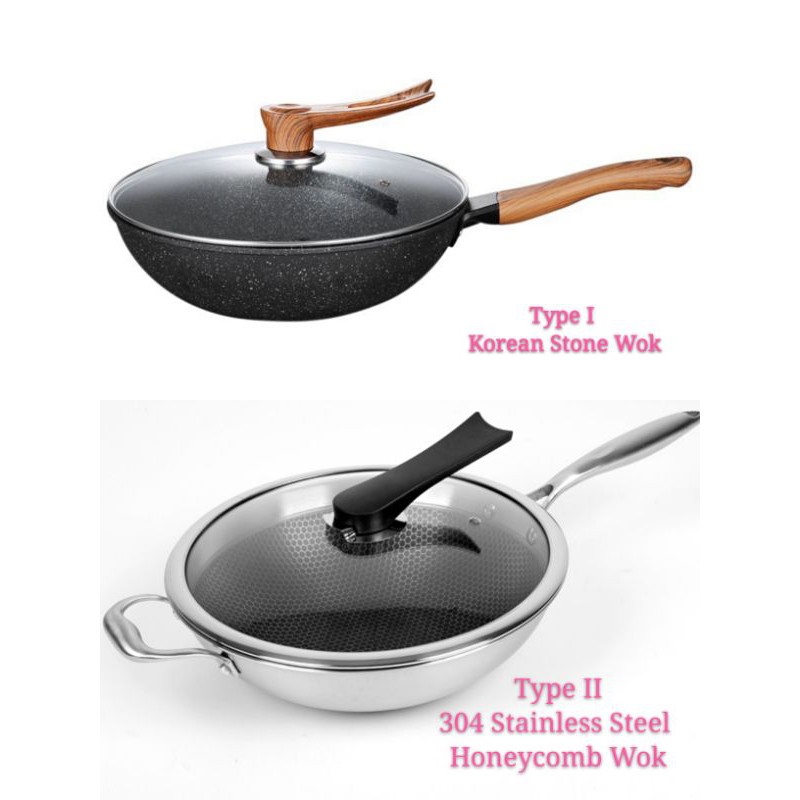 [SG Ready Stock] Non-Stick Stone Wok 32cm Frying Pan / Honeycomb Wok ...