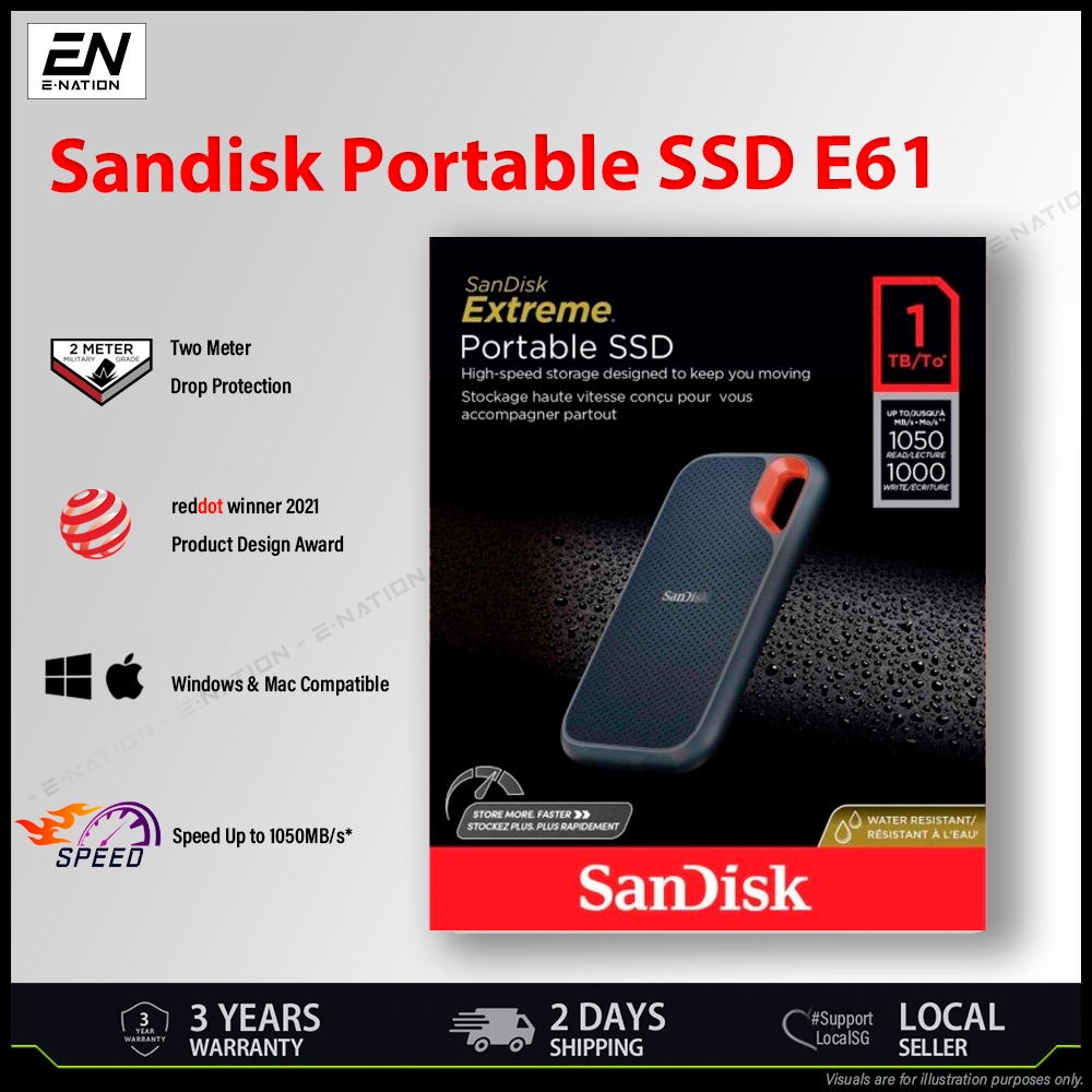 SanDisk Extreme E61 Portable SSD Read 1050MB/s Write Speed 1000MB/s 1TB | Shopee Singapore