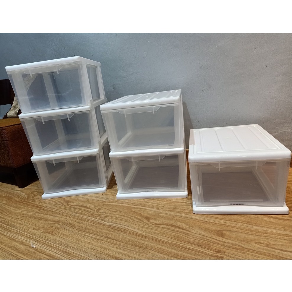 Minimalist 1/2/3 Tier Big Storage White Transparent Plastic Drawer ...