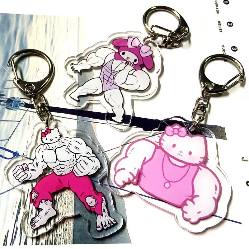 Steve Cute Muscle Sanrio Keychain Macho Melody Kuromi Jade Dog Fitness ...
