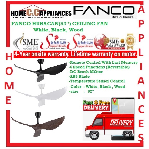 FANCO HURACAN(52")CEILING FAN WithTemperature Sensor Control And 6speed ...