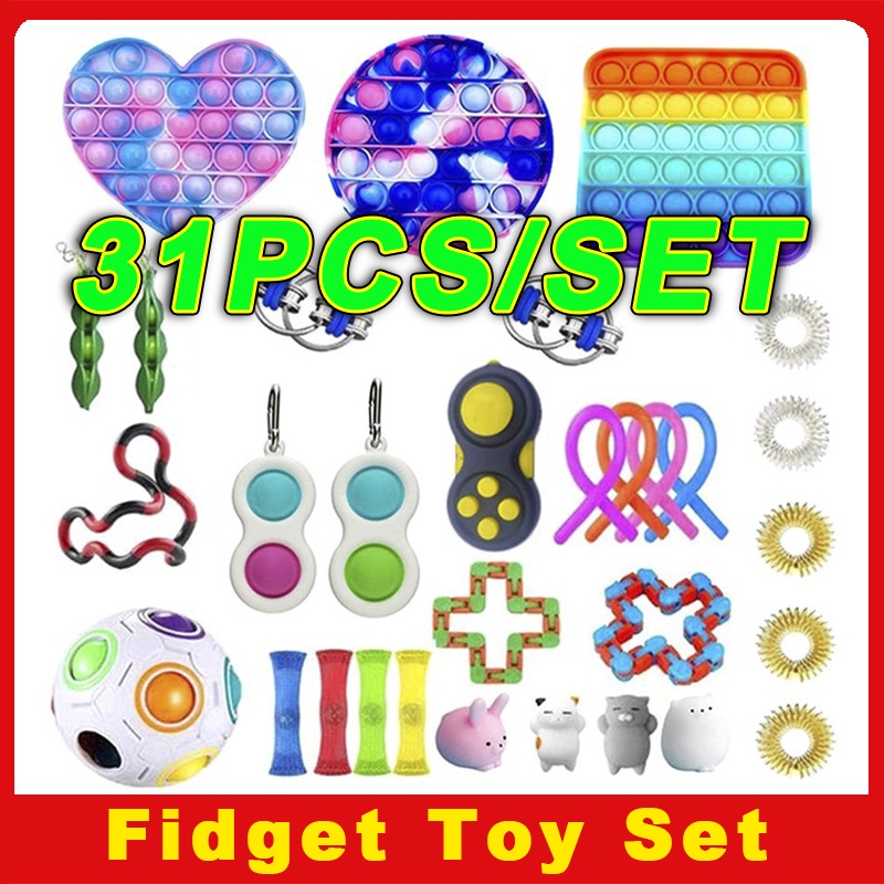 31PCS/SET Fidget Toy Set Kids Cheap Pop Its Pack Sensory Stress Relief ...