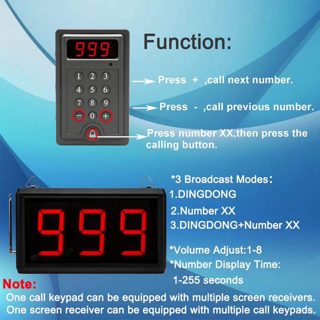Safety And Security Bells Wireless Calling System Take A Number Display System Restaurant Pager