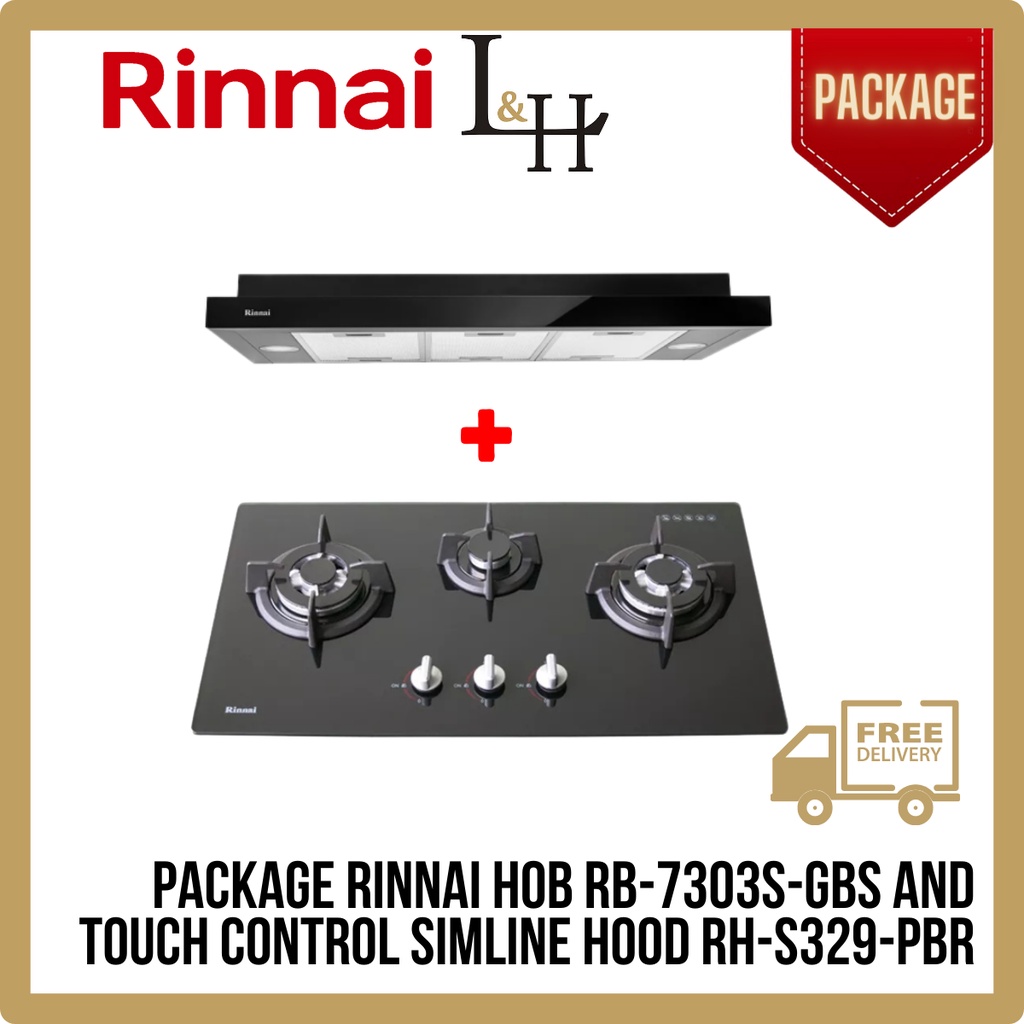 [BUNDLE] RINNAI 3 Burner Built-In Hob RB-7303S-GBS 75cm and Touch Control Simline Hood RH-S329 ...