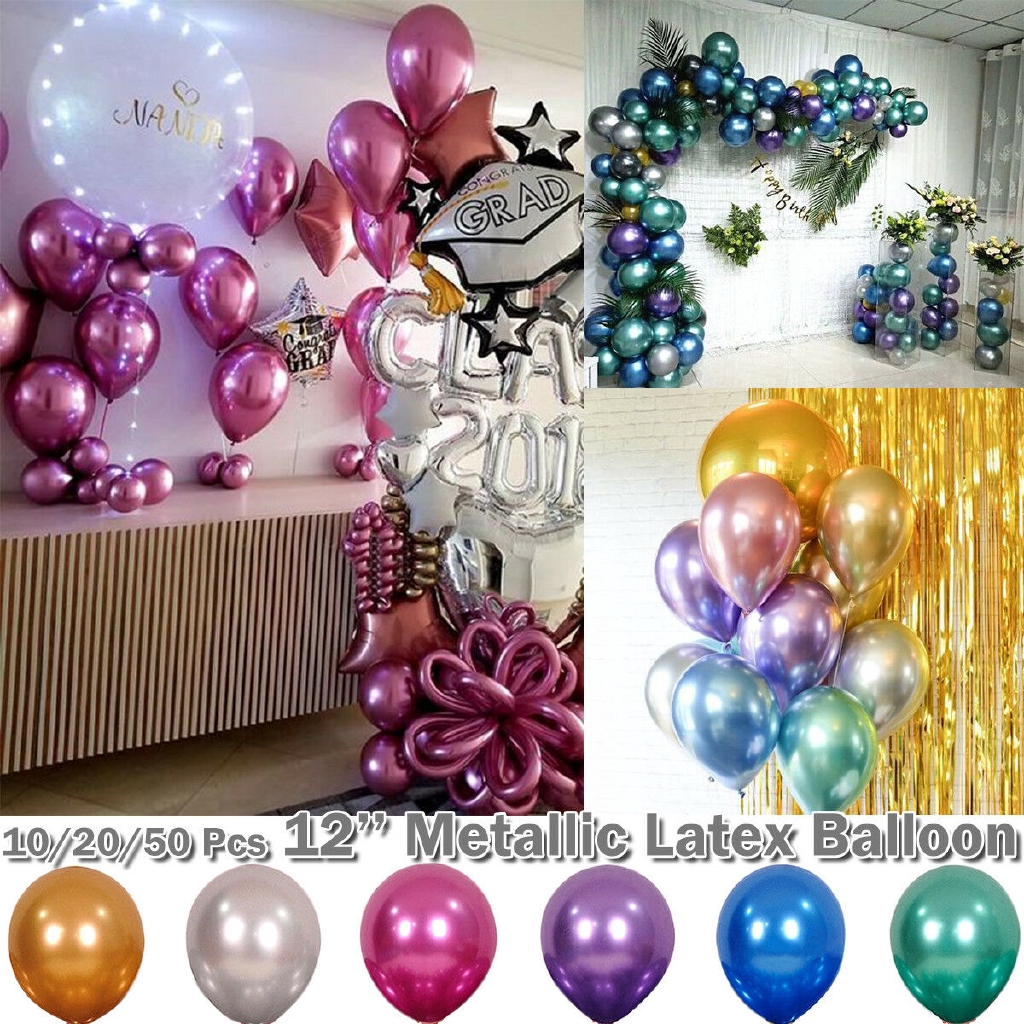50pcs 12Inch Colourful Latex Helium Balloons Pearl Crystal Metallic ...