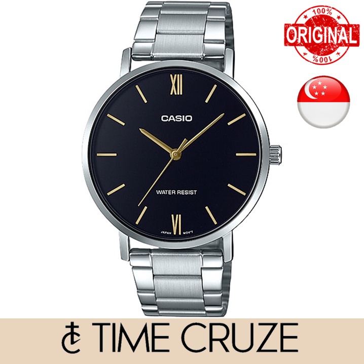 [Time Cruze] Casio MTP-VT01 Minimalistic Analog Quartz Stainless Steel Black Dial Men Watch MTP ...