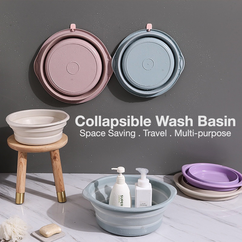Collapsible Wash Basin Foldable Pail Space Saving Travel Multi-purpose ...