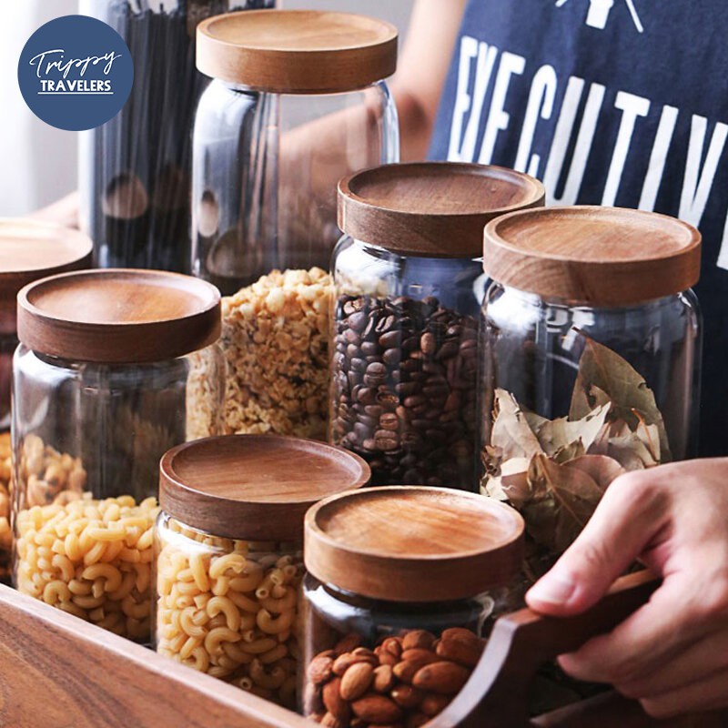 High Quality Food Storage Wood Lid Glass Containers | Shopee Singapore