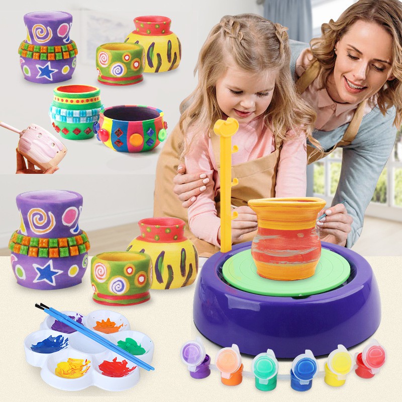 Kids DIY Ceramic Pottery Machine Mini Handmade Craft Toys Pottery ...