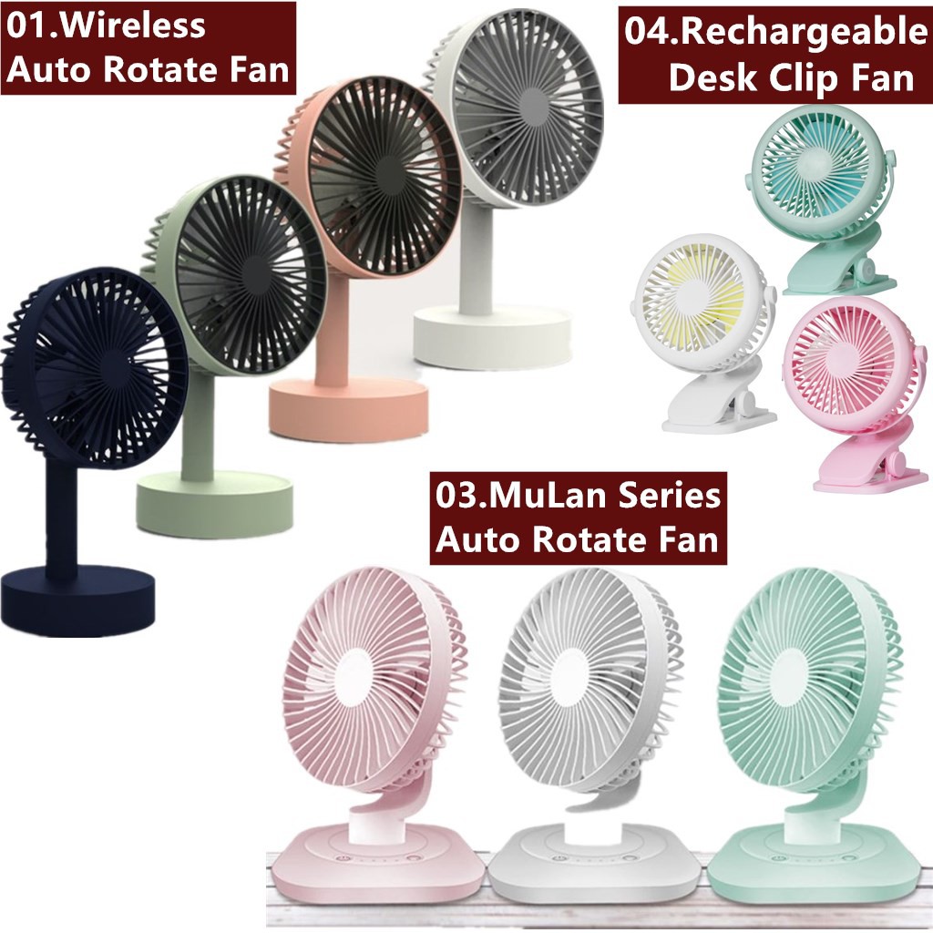 SG Seller Portable Wireless Auto Rotate Fan USB Rechargeable Desk Clip ...