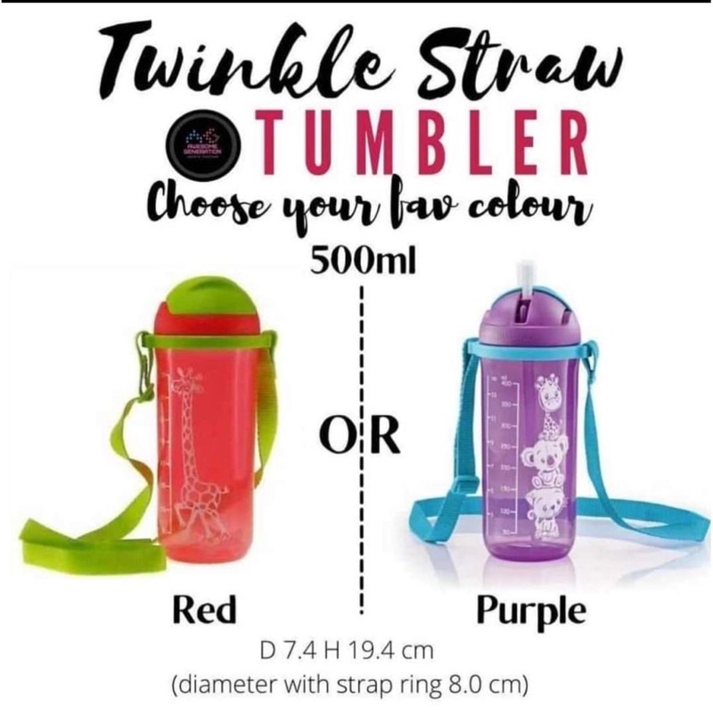 Tupperware Twinkle Straw Tumbler with Strap - 500ml (Kids Water Bottle ...