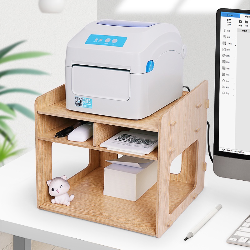 Printer Stand Wooden Shelf for Thermal Label Printer Desk Organiser ...